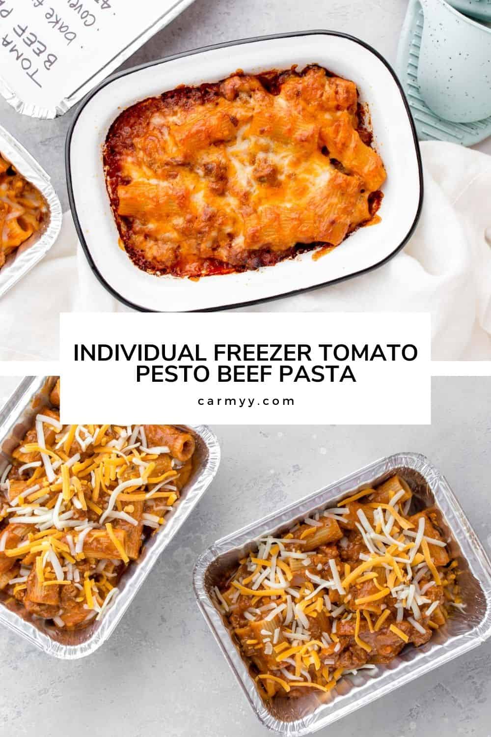Individual Freezer Tomato Pesto Beef Pasta | Freezer Meal for One