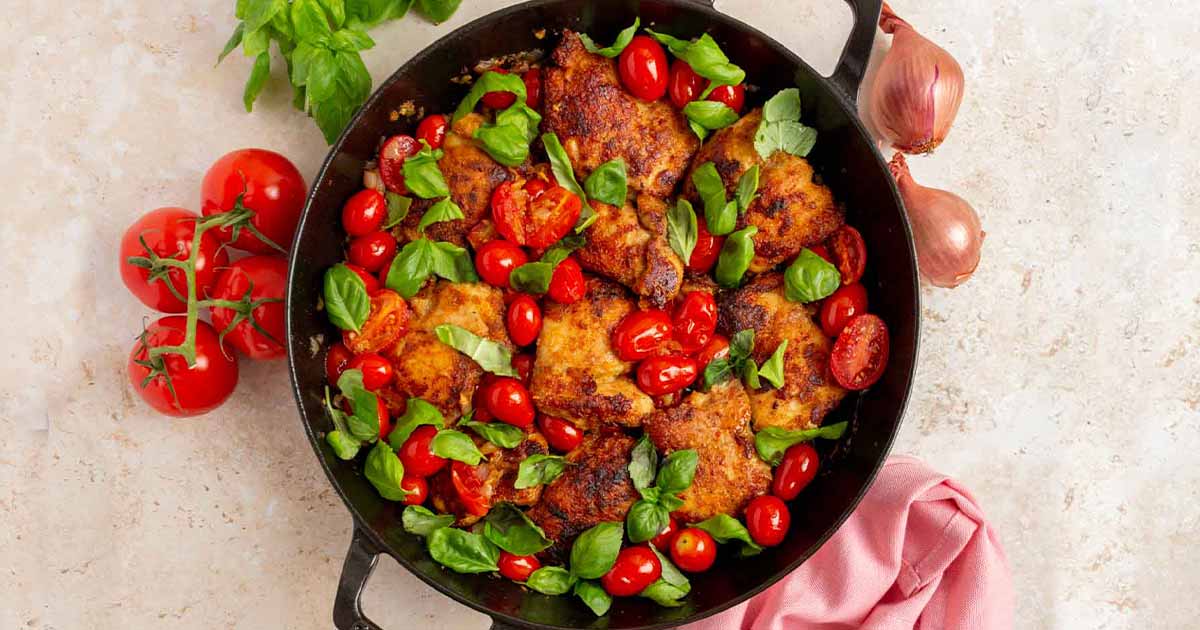 Tomato Basil Chicken Thighs - Carmy - Easy Healthy-ish Recipes